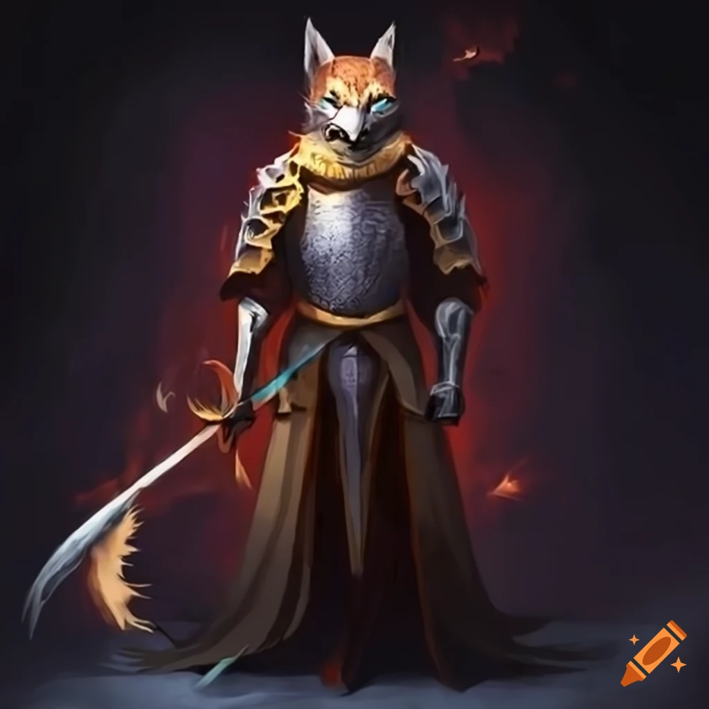 Kitsune warrior character in a dynamic fullbody sketch on Craiyon