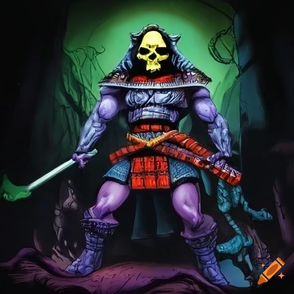 Samurai skeletor in simon bisley art style