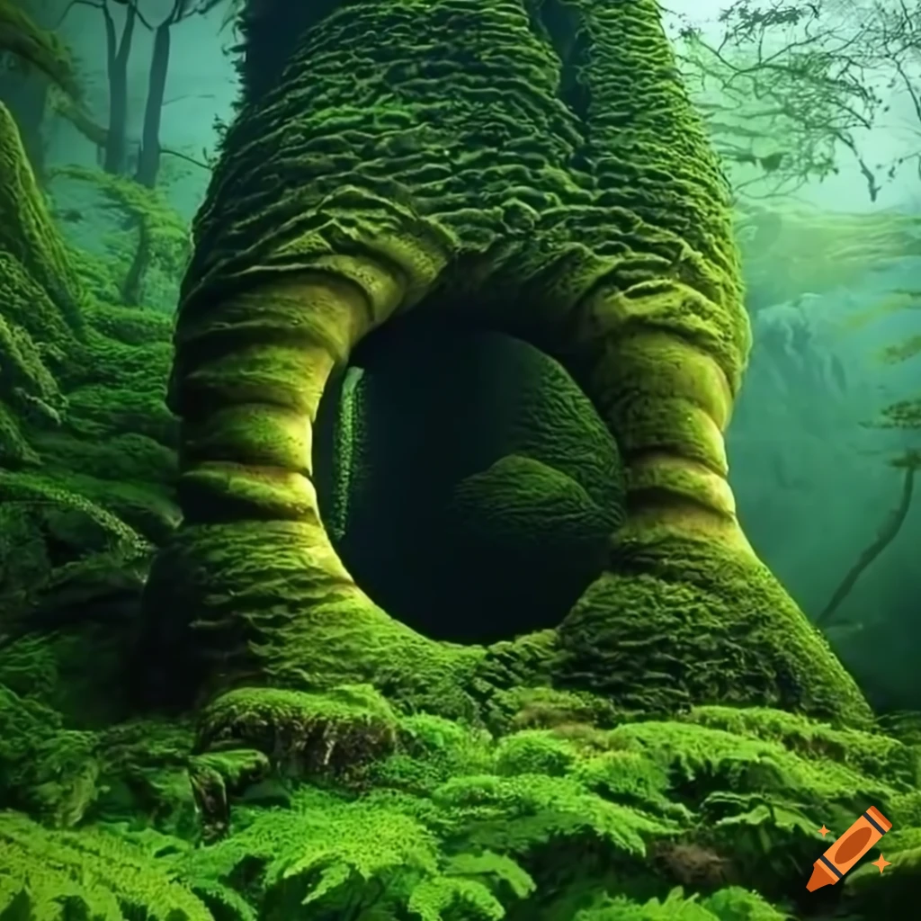 Medieval towers and walls in a forest of giant ferns