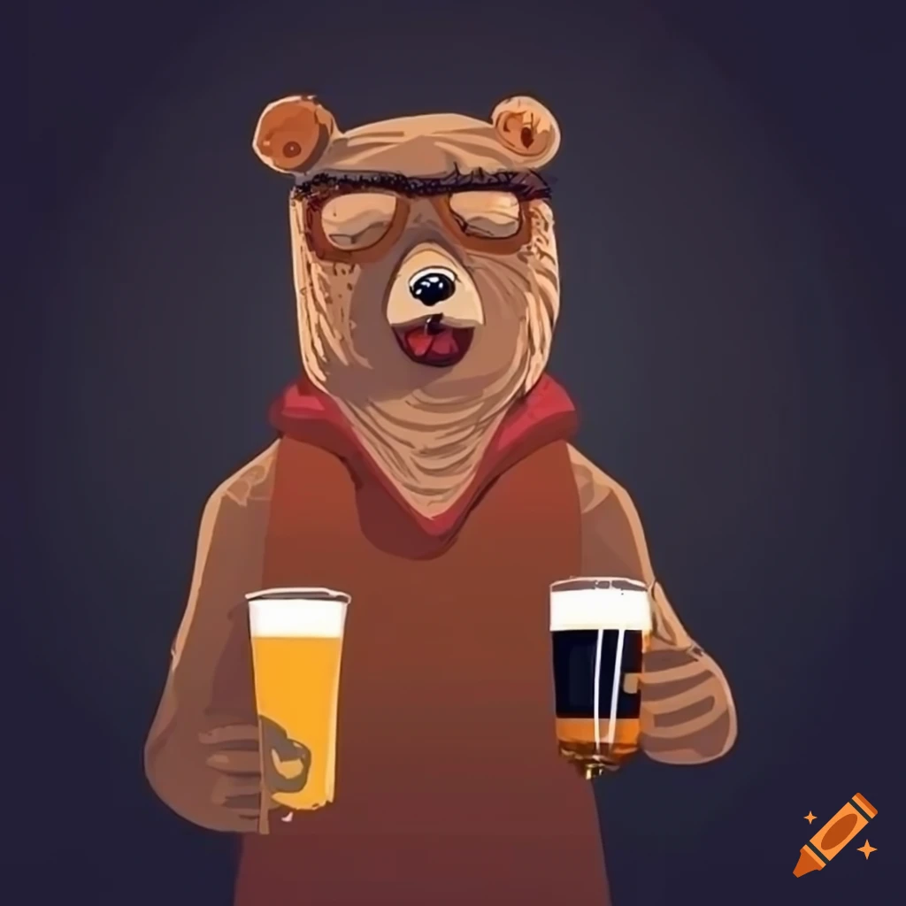 Hipster bear drinking beer on Craiyon