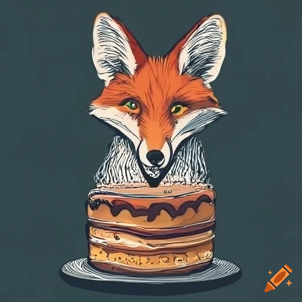 Vector art of a fox staring at a cake