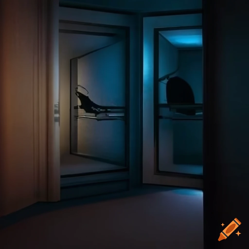 Eye-level view of a realistic tech-death conference room on Craiyon