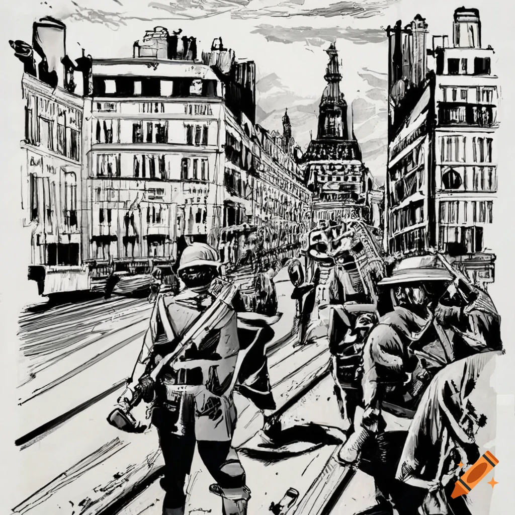 Comic book art of 1940 paris occupied by german soldiers