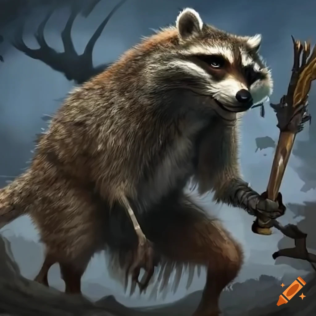 Epic battle between raccoon and dragon on Craiyon