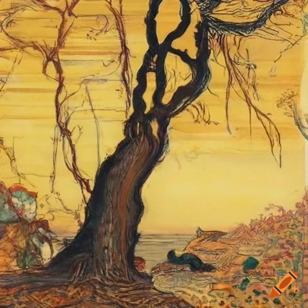 Vibrant blossoms on tree branches after rain on Craiyon