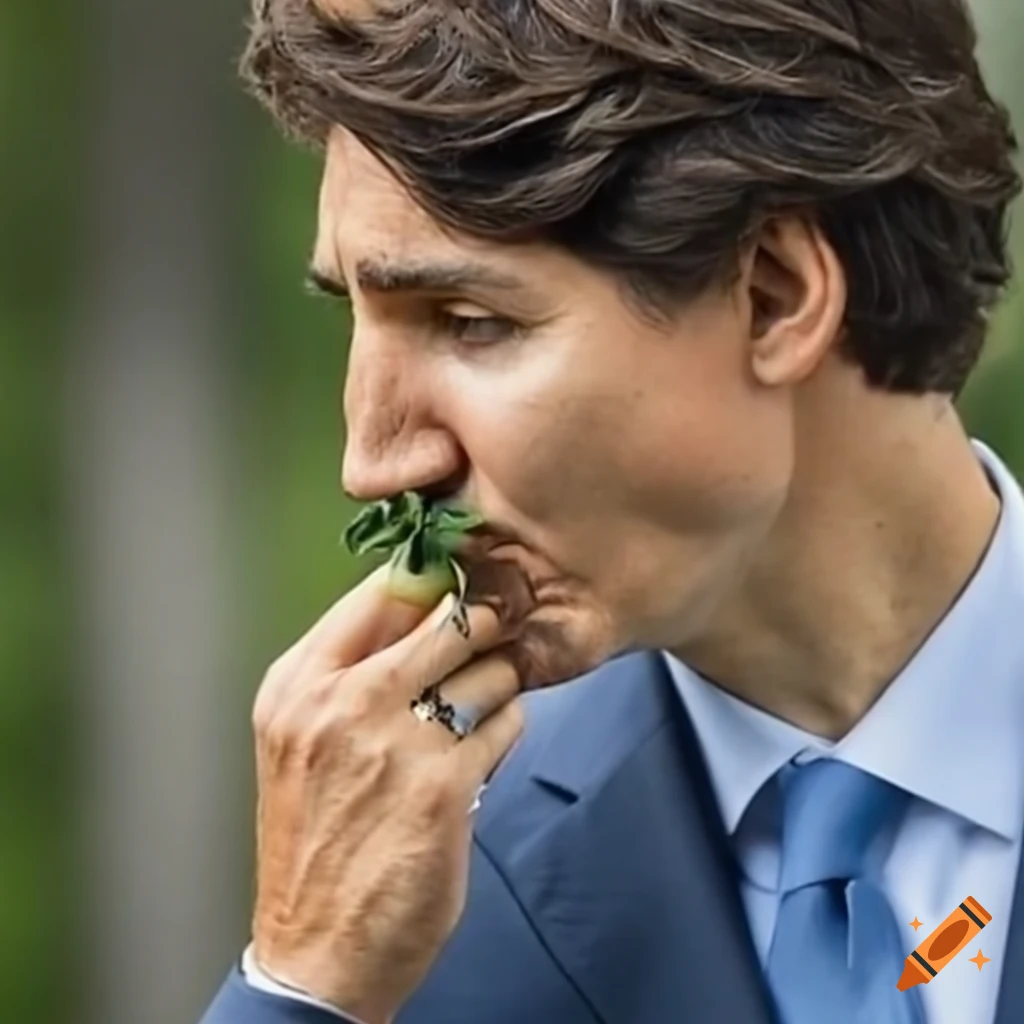 Profile of justin trudeau smelling a flower on Craiyon
