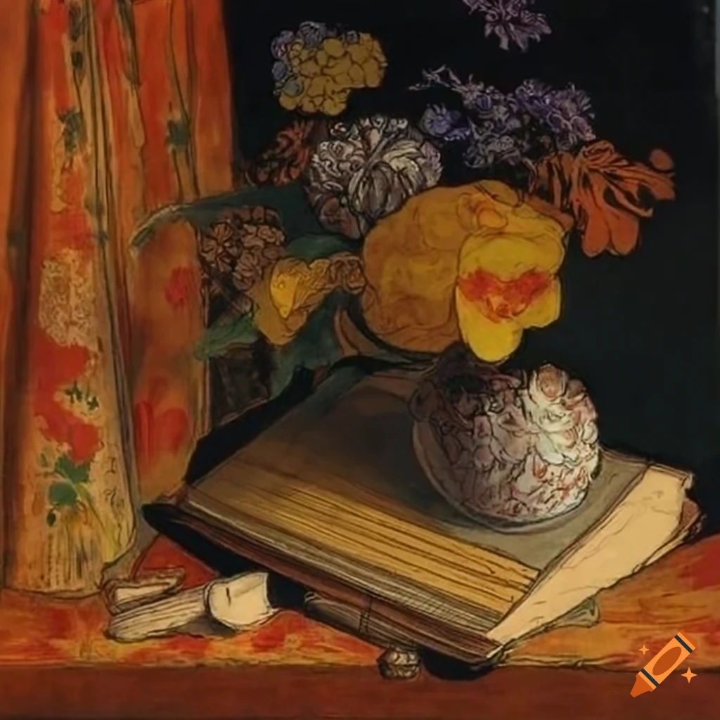 1800s pen and ink etching of a floral still life on Craiyon