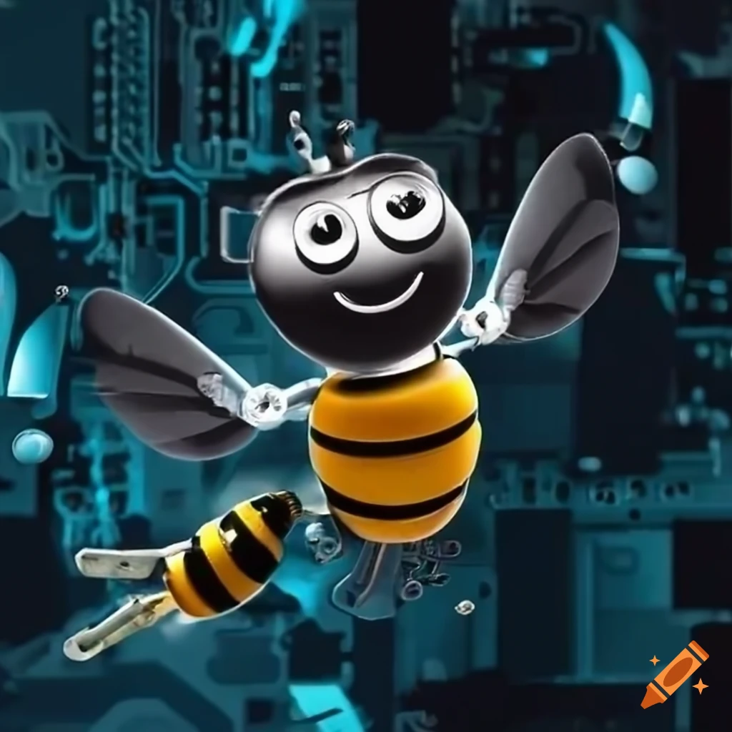 Robotic bee on a circuit board with resistors on Craiyon