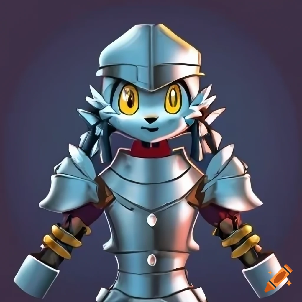 Portrait of Klonoa character in silver full plate armor on Craiyon