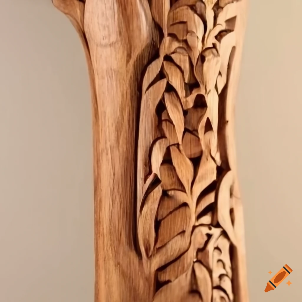 Intricate wooden carving of a laurel branch on Craiyon