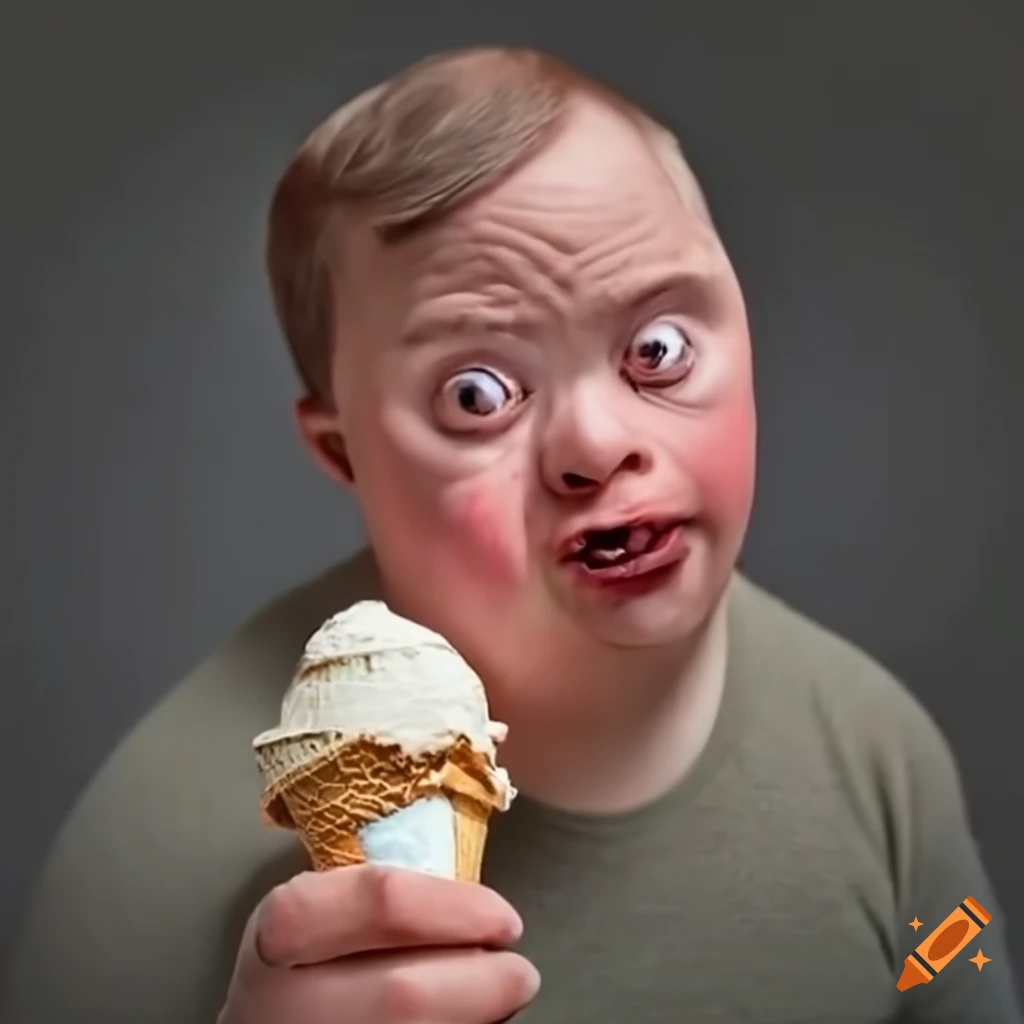 Man with down syndrome holding ice cream cone on Craiyon