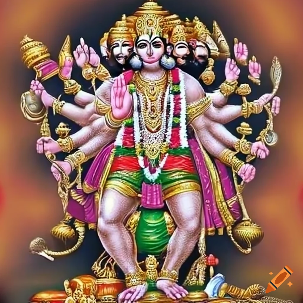 Panchmukhi hanuman in heavenly surroundings on Craiyon