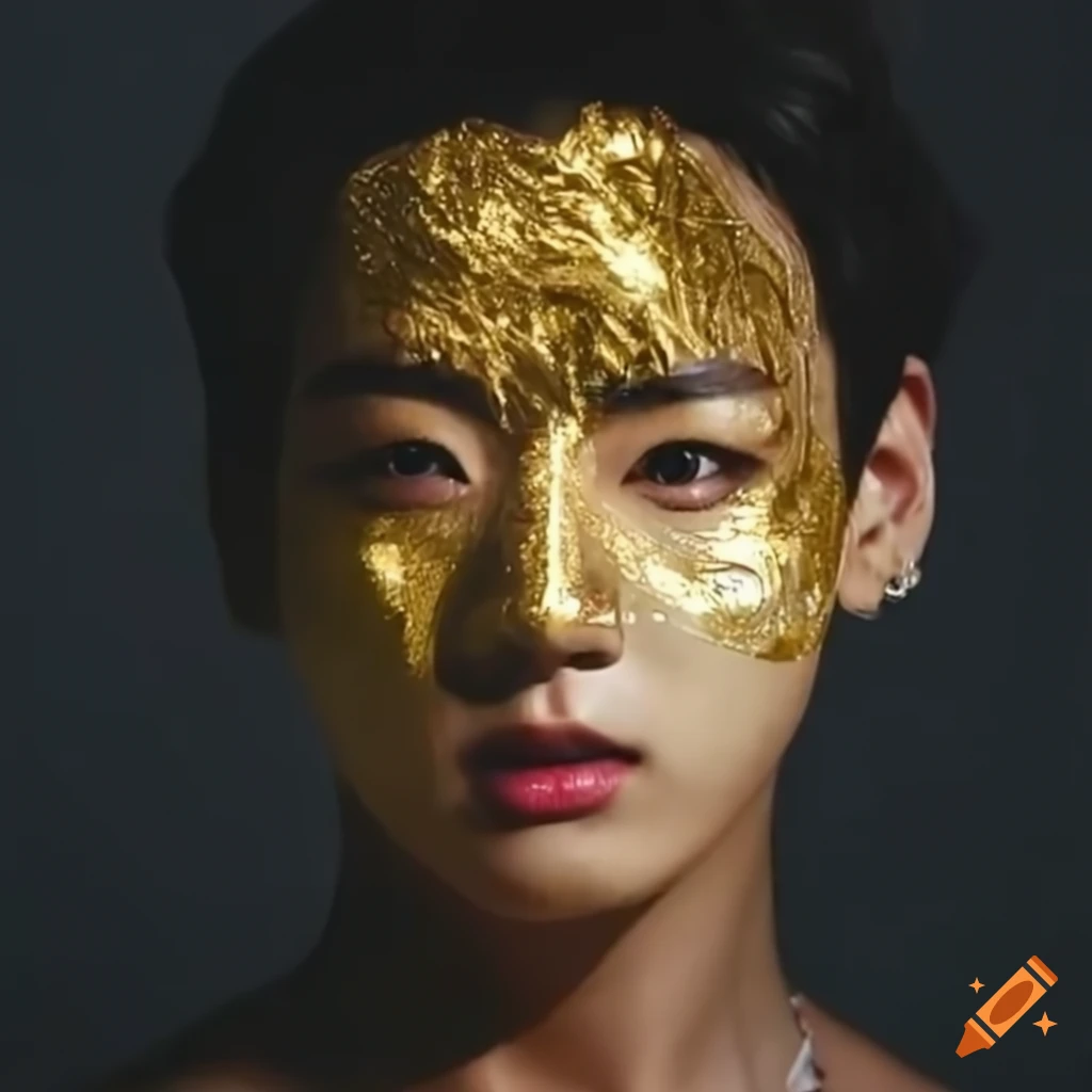 Jungkook with gold leaf on his face on Craiyon