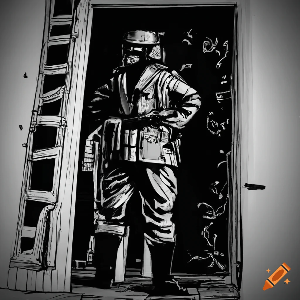 Comic art of a German soldier guarding a door on Craiyon