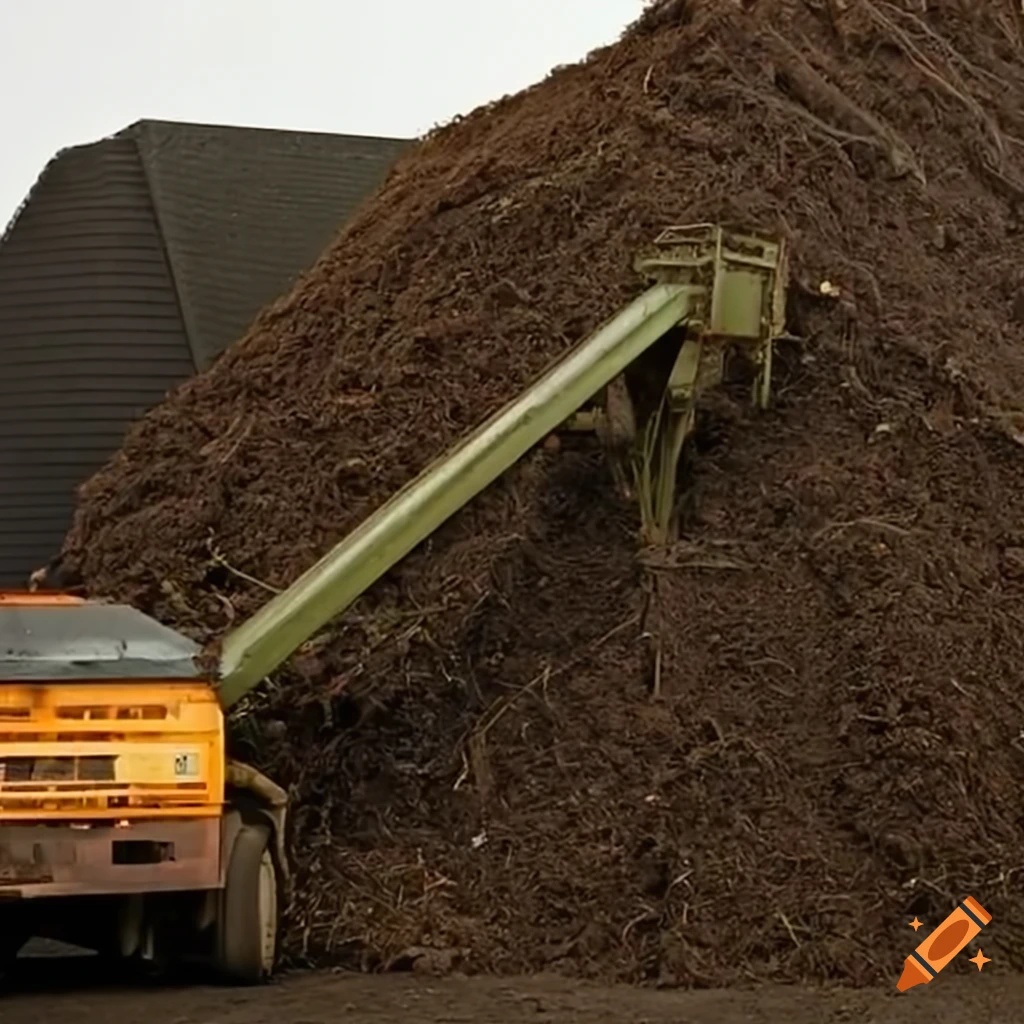 Building and trucks in a composting plant on Craiyon