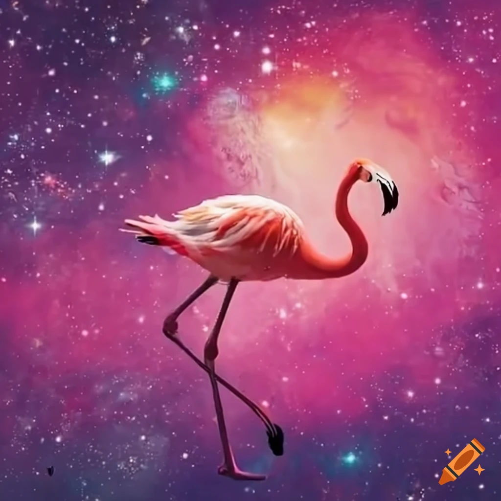 Flamingo dancing in outer space