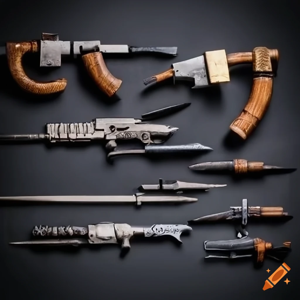 Collage of weapons from various time periods on Craiyon