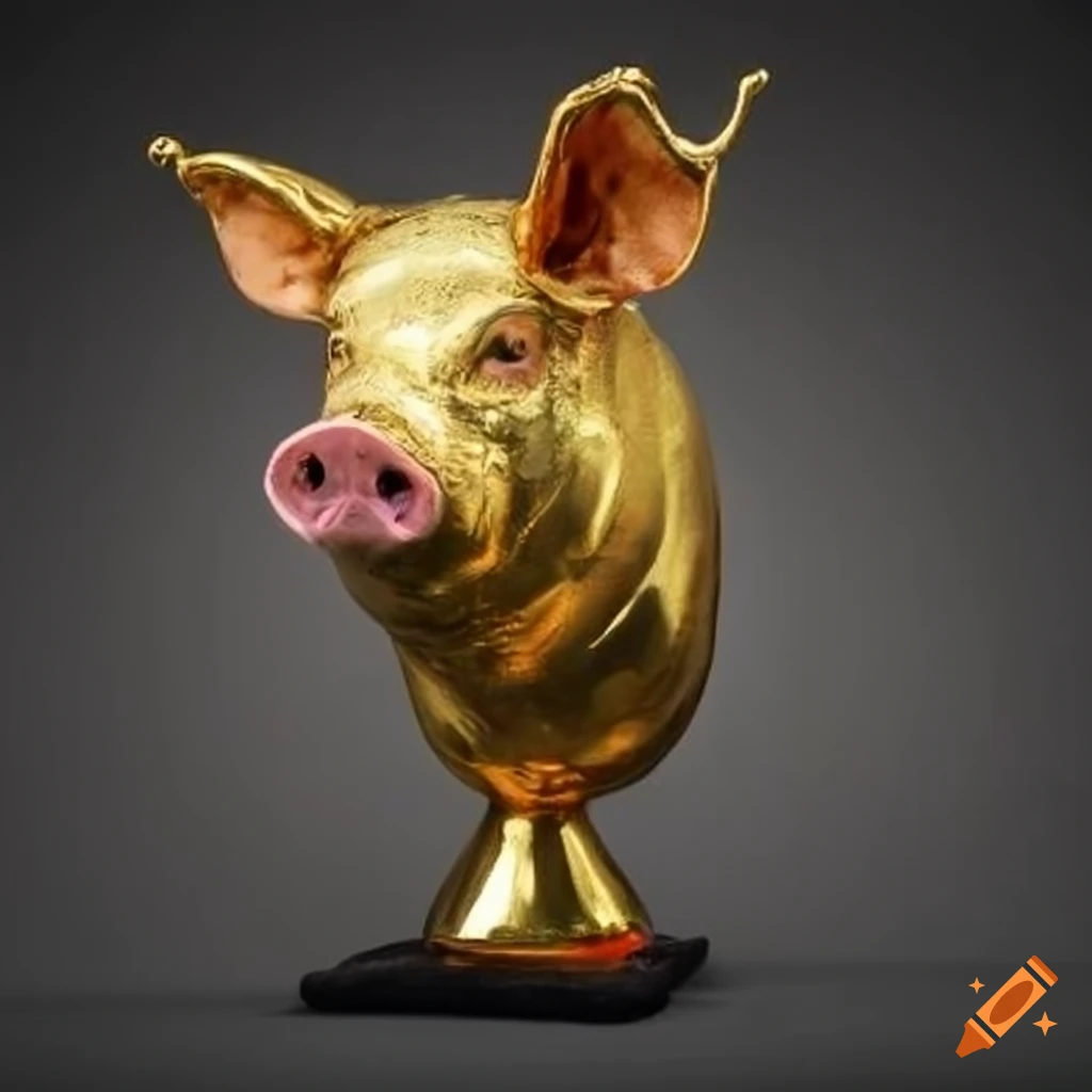 Gold pig trophy with laurels