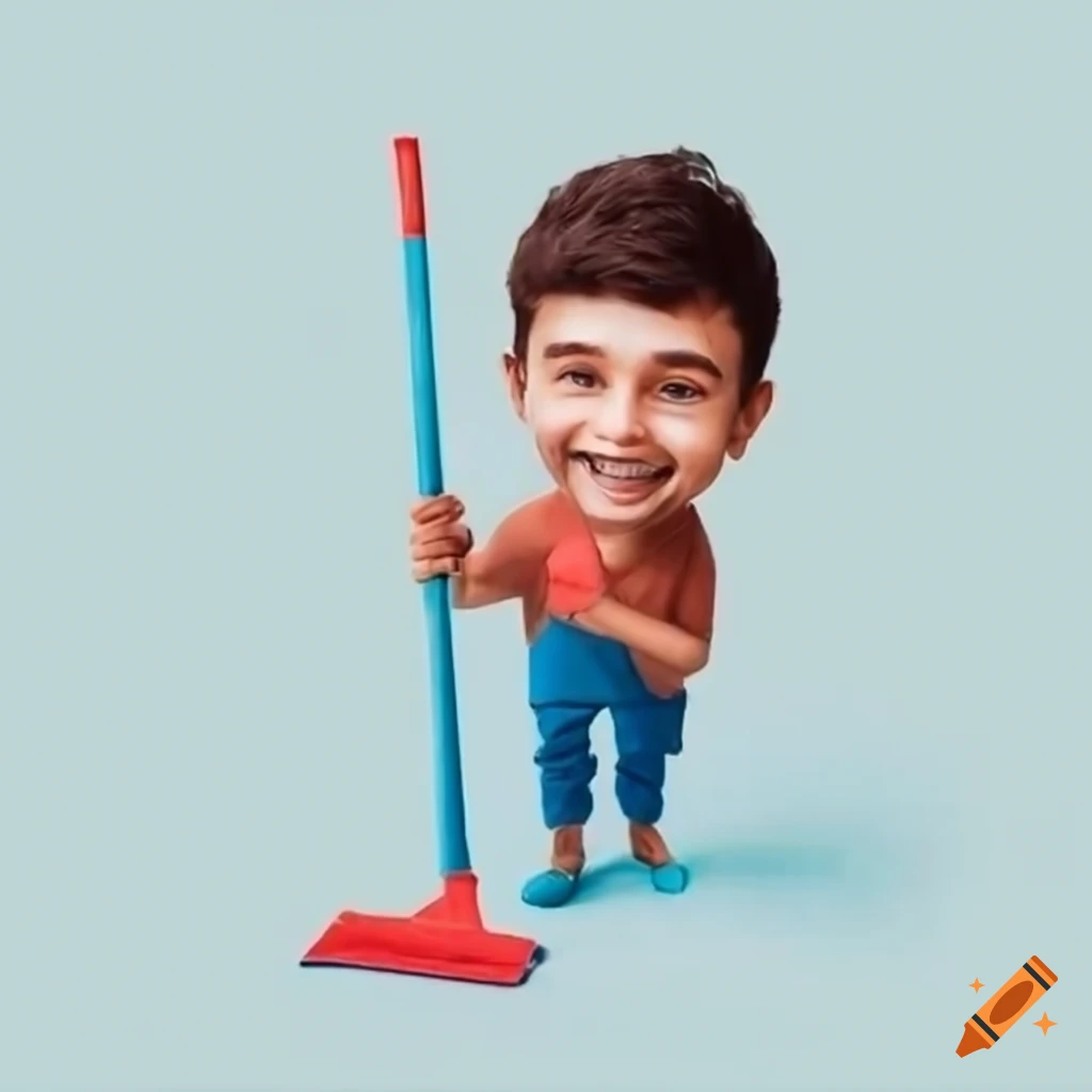 Man smiling while mopping the floor on Craiyon