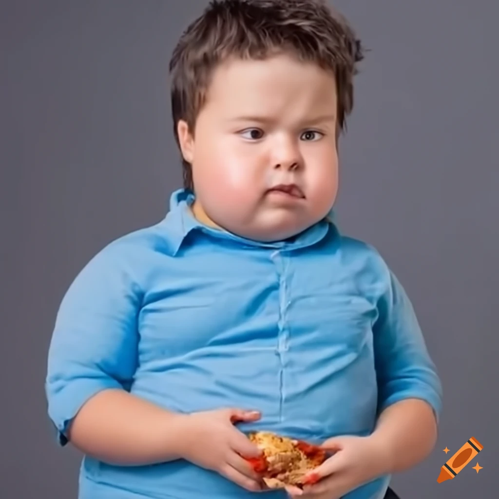 Adorable chubby boy with food crumbs on him