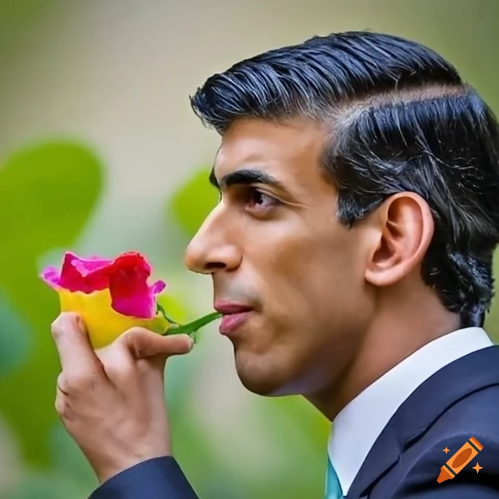 Rishi sunak smelling a flower