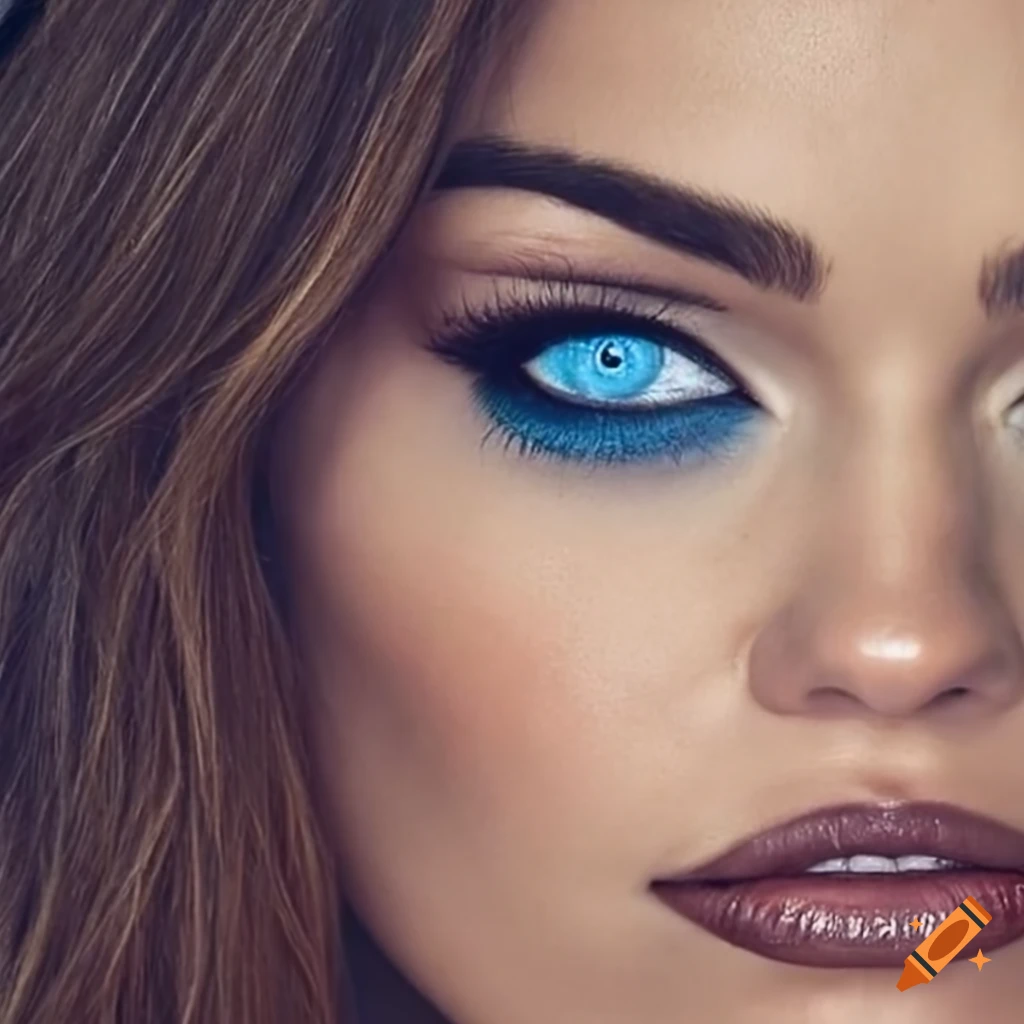 Beautiful woman with tan skin and blue catlike eyes on Craiyon