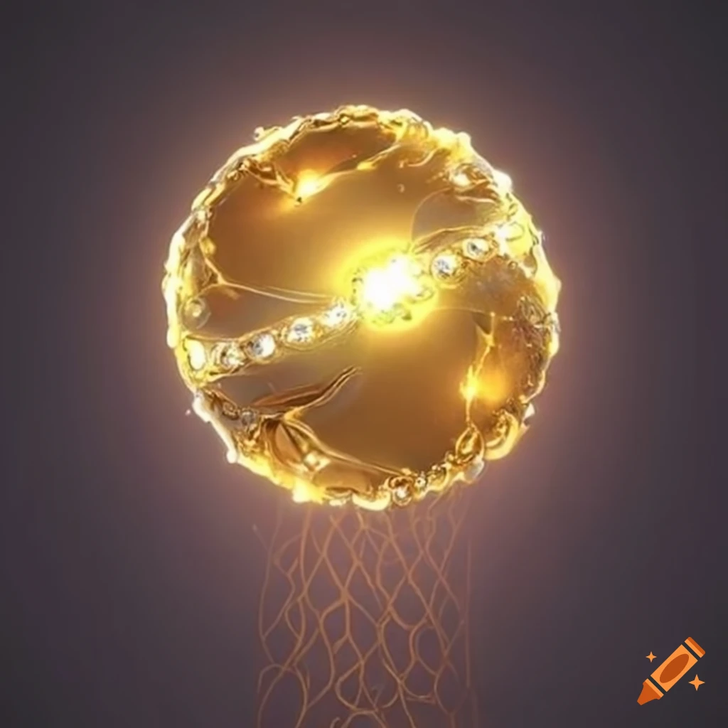 Glowing golden orb with intricate gold chains on Craiyon