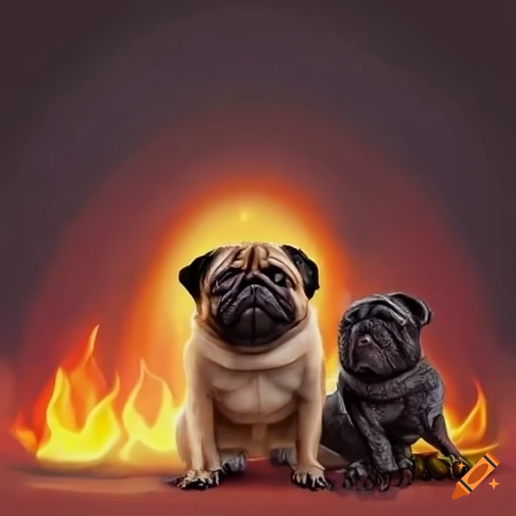 Ginger child riding a large black dog surrounded by fire on Craiyon