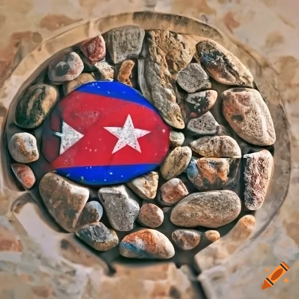 Cuban flag colored stones in a medieval cloister