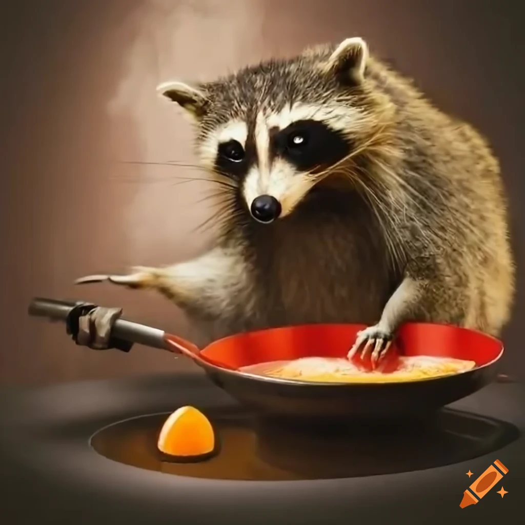 Raccoon chef cooking an egg on Craiyon