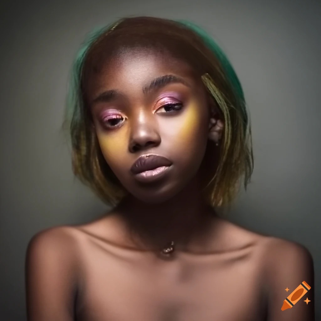 Portrait of a young woman with purple and brown heterochromatic eyes on Craiyon