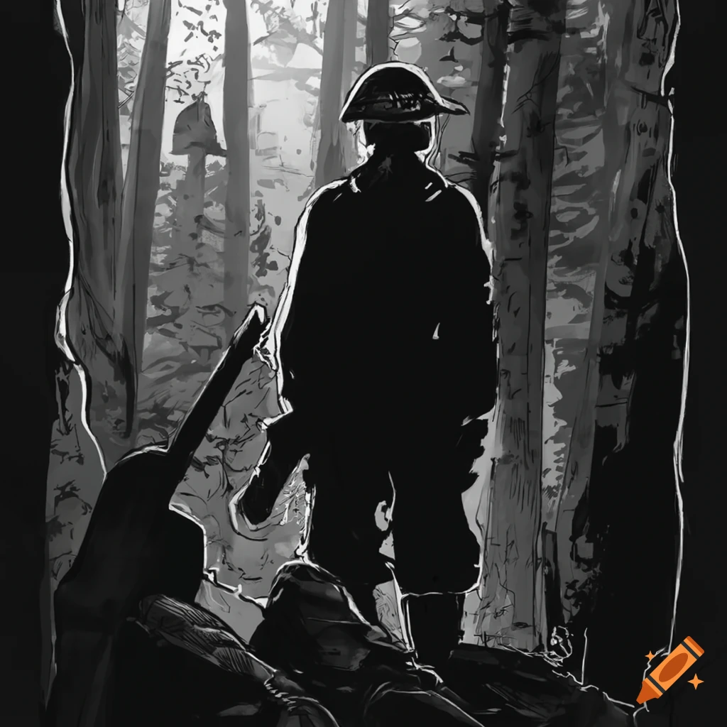 Comic book style artwork of a French resistance fighter in a forest on ...