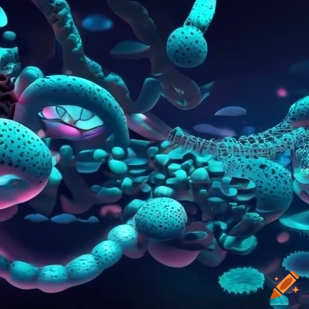 Futuristic cytoplasm background with organelles