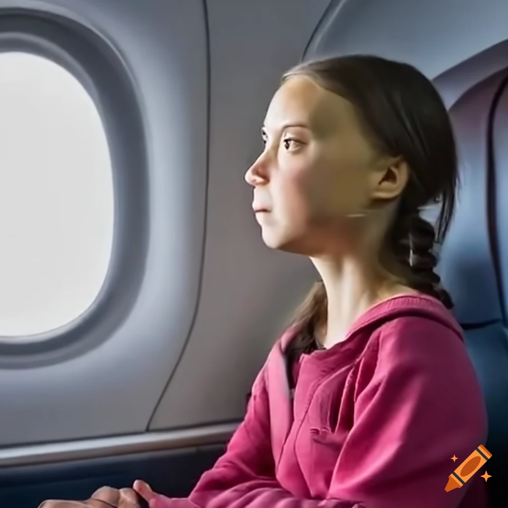 Greta thunberg sitting in an airplane seat
