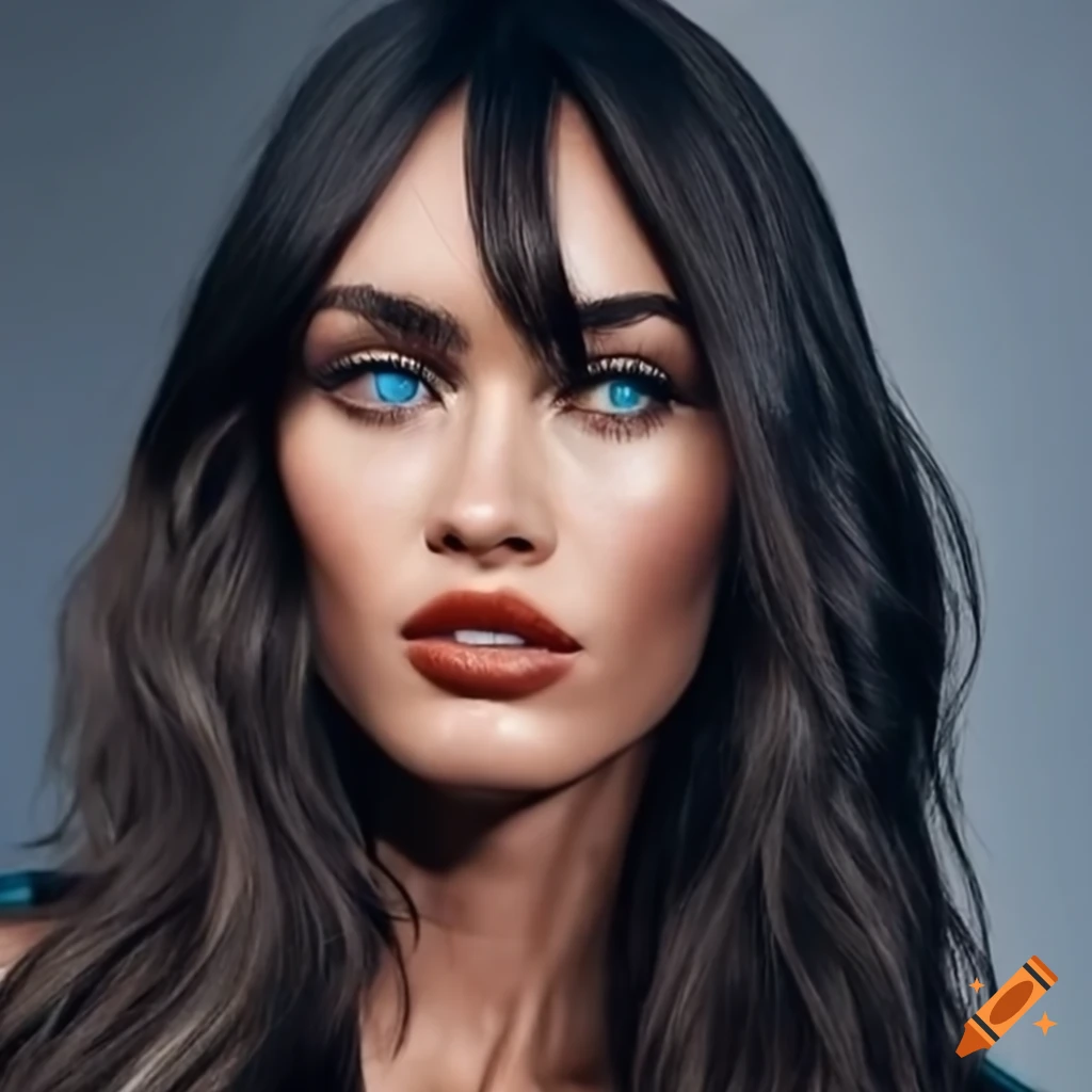 Portrait of a beautiful woman with blue catlike eyes on Craiyon