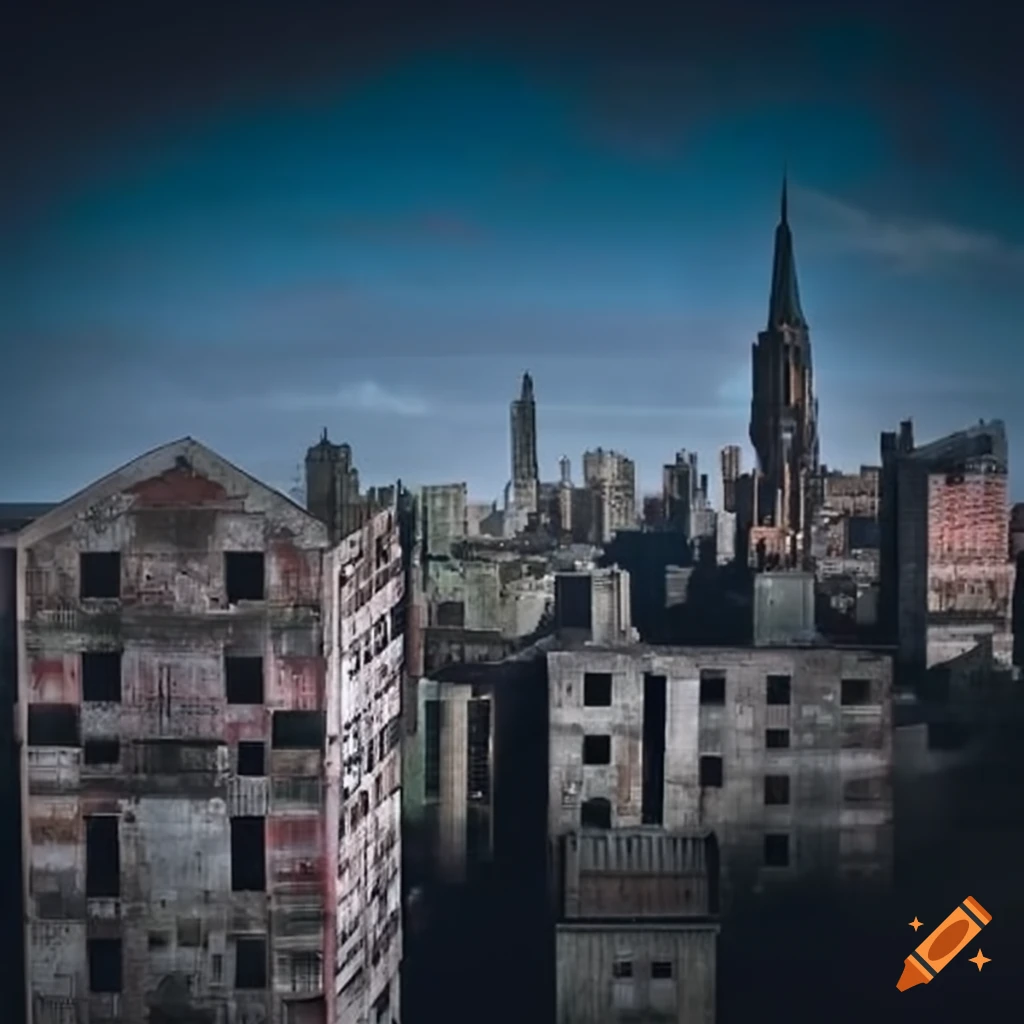 Urban landscape of an abandoned city on Craiyon