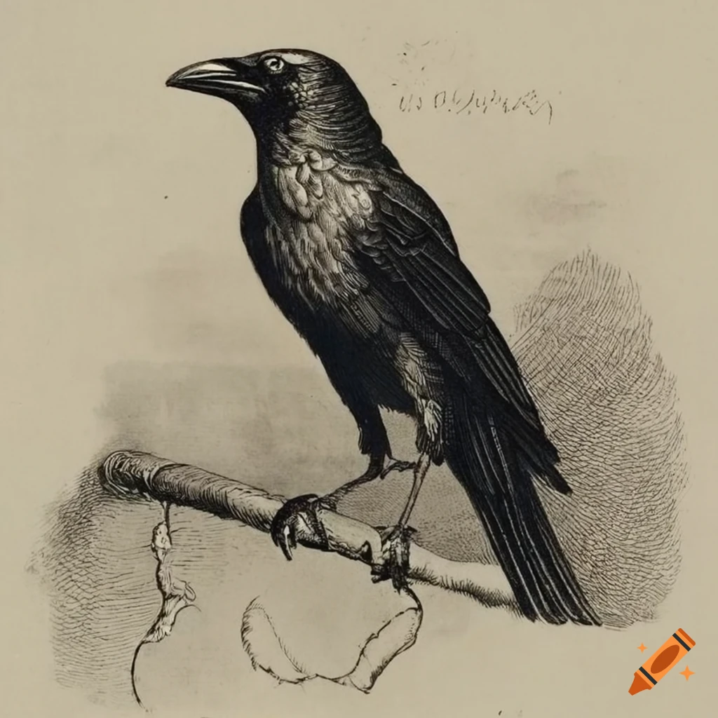 Etching portrait of a crow from the 1800s on Craiyon