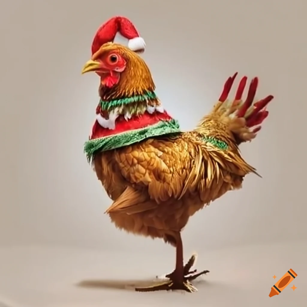 Festively dressed chickens for Christmas on Craiyon