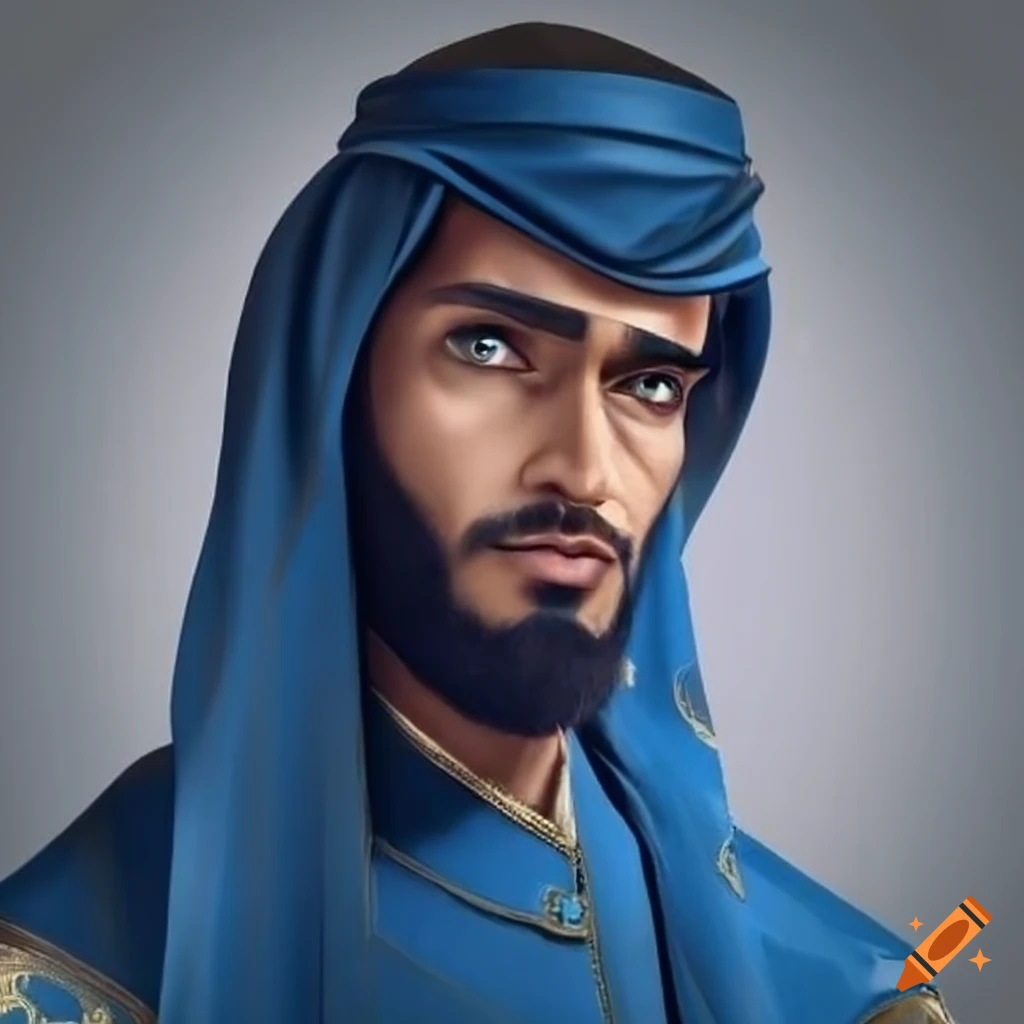 Portrait of a stylish muslim man in blue mage robes