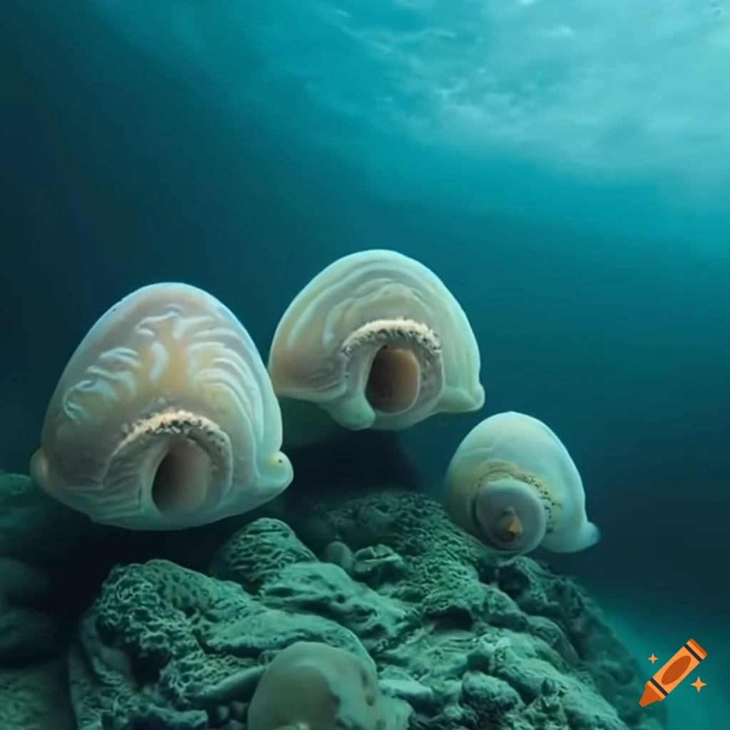 Clay sculpture of conjoined triplet heads underwater on Craiyon