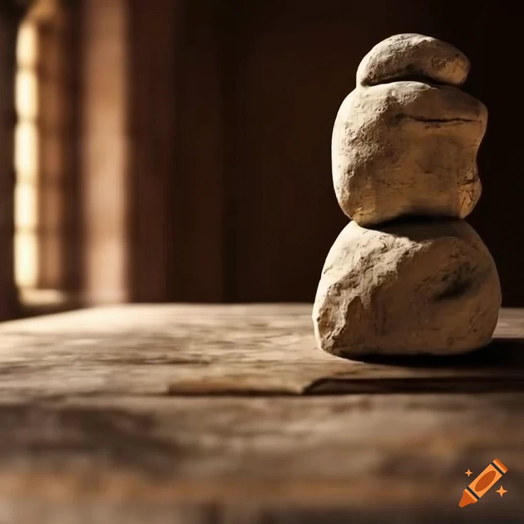 Medieval cloister with open stone books on a table on Craiyon