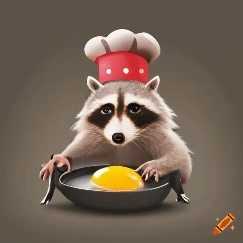 Funny raccoon chef cooking burgers on a grill on Craiyon