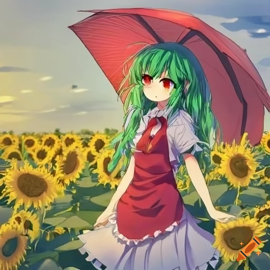 Touhou character standing in a sunflower field on Craiyon