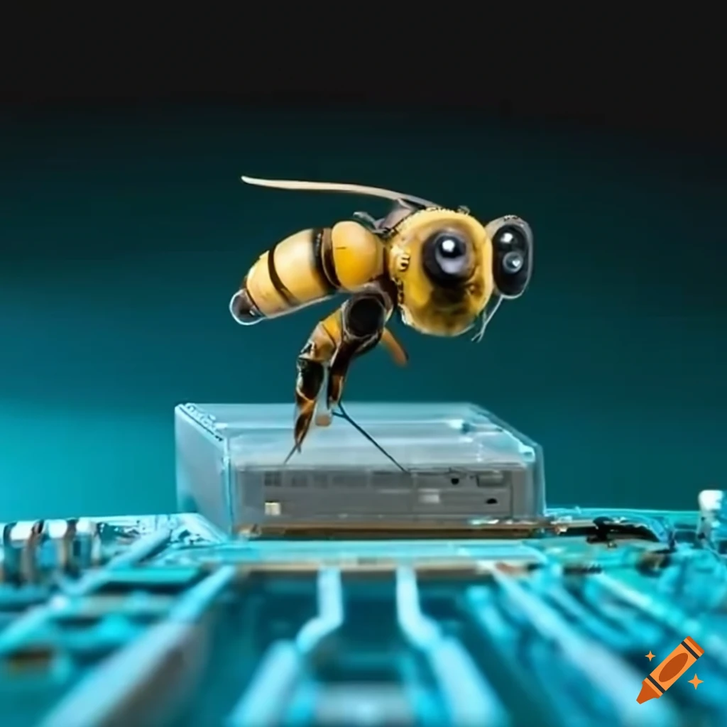 Robotic bee on detailed circuit board