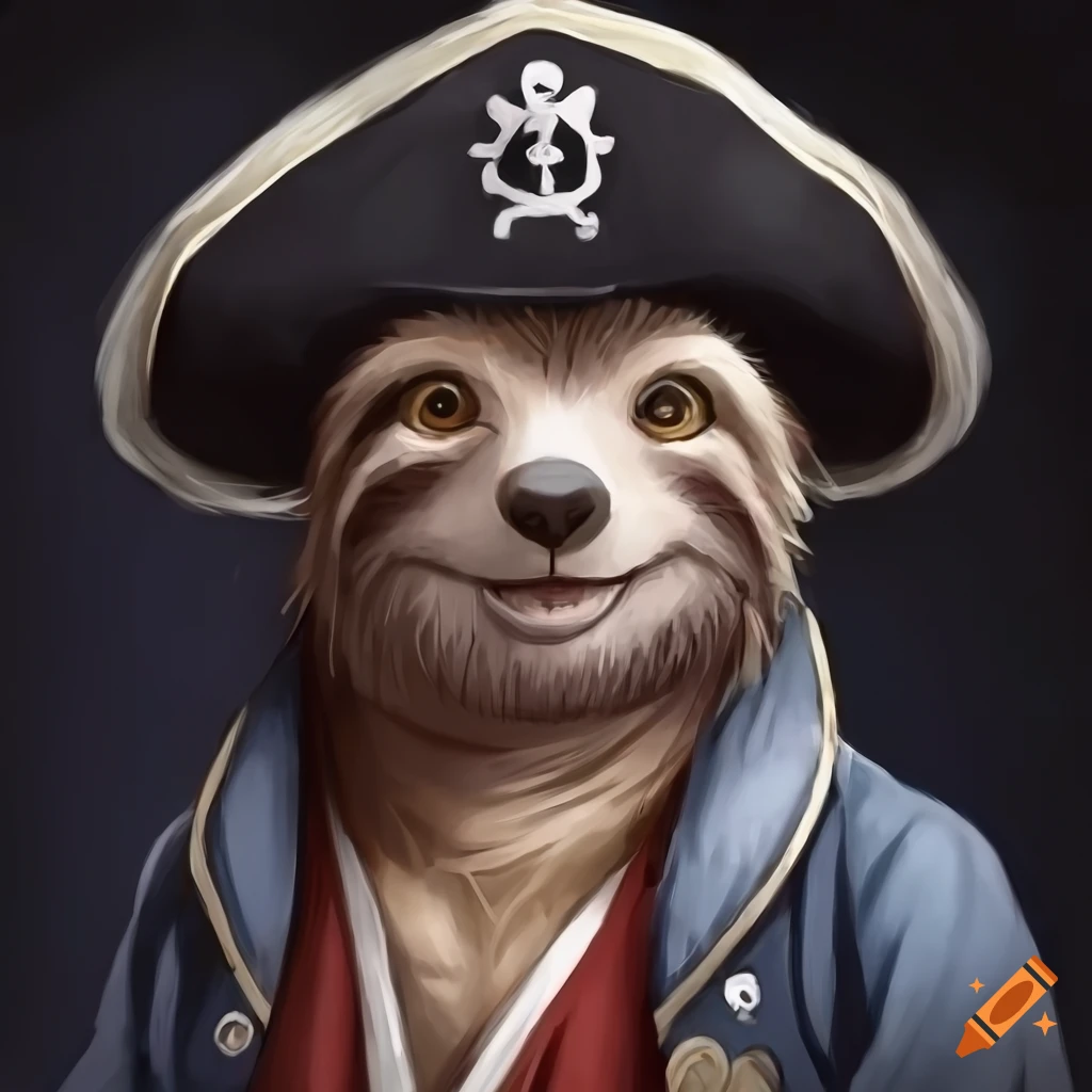 Hyperrealistic drawing of a sloth pirate on Craiyon