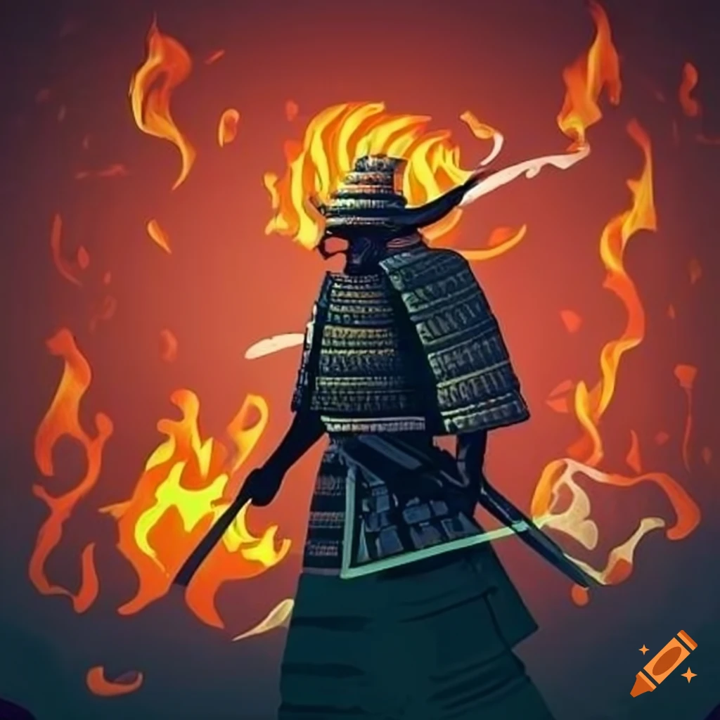 Image of a samurai amidst flames on Craiyon