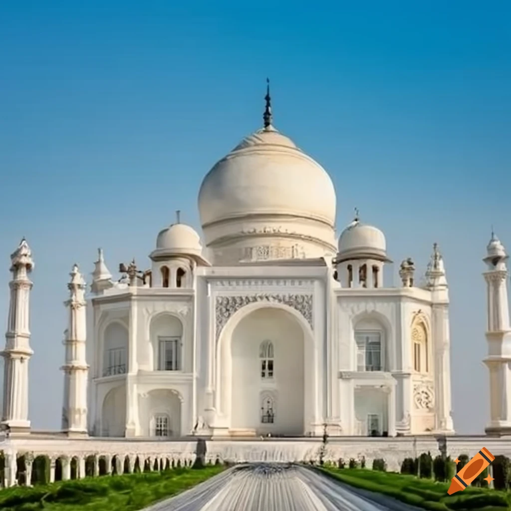 Front view of mahal white house in mediterranean architectural style