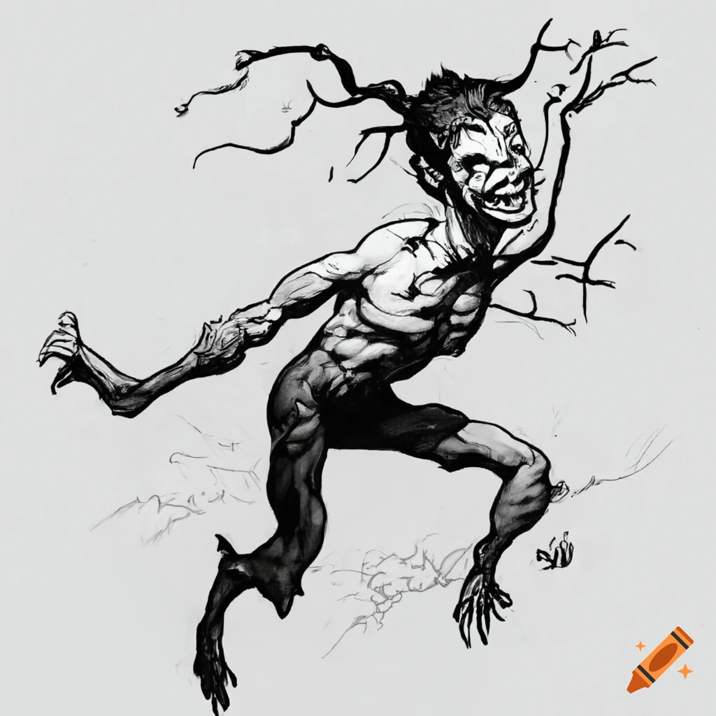 Black and white illustration of a floating zombie on Craiyon