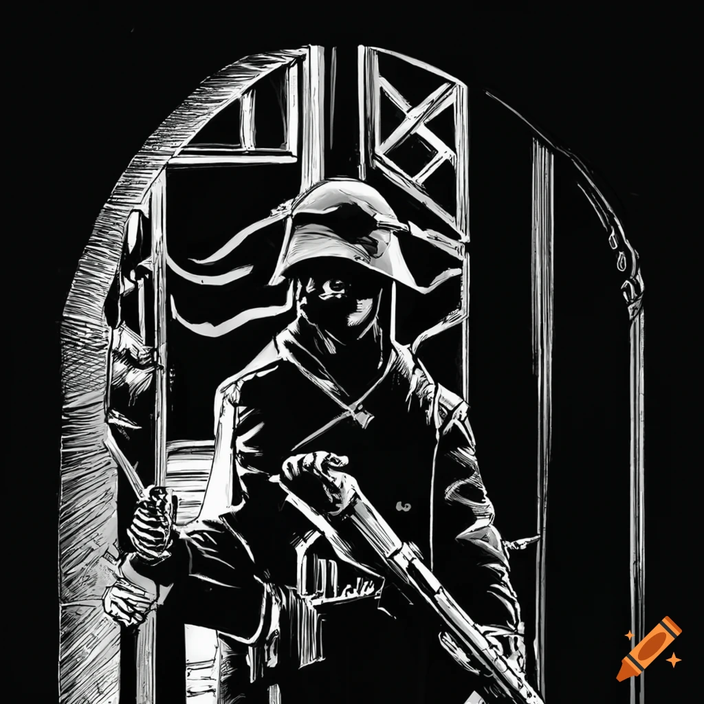 World war 1 soldiers in trench in black and white comic style on Craiyon