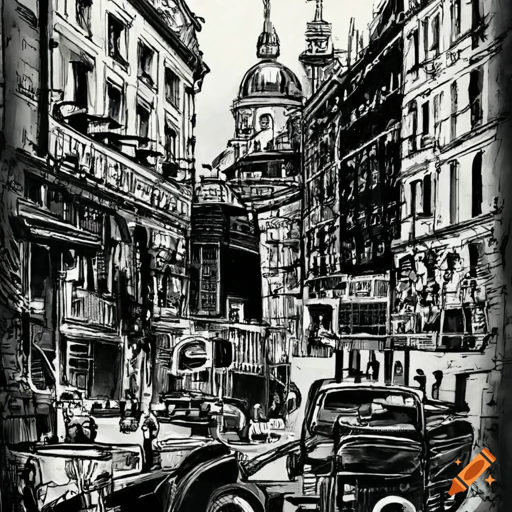 Black and white comic book art of Paris during World War 2 on Craiyon